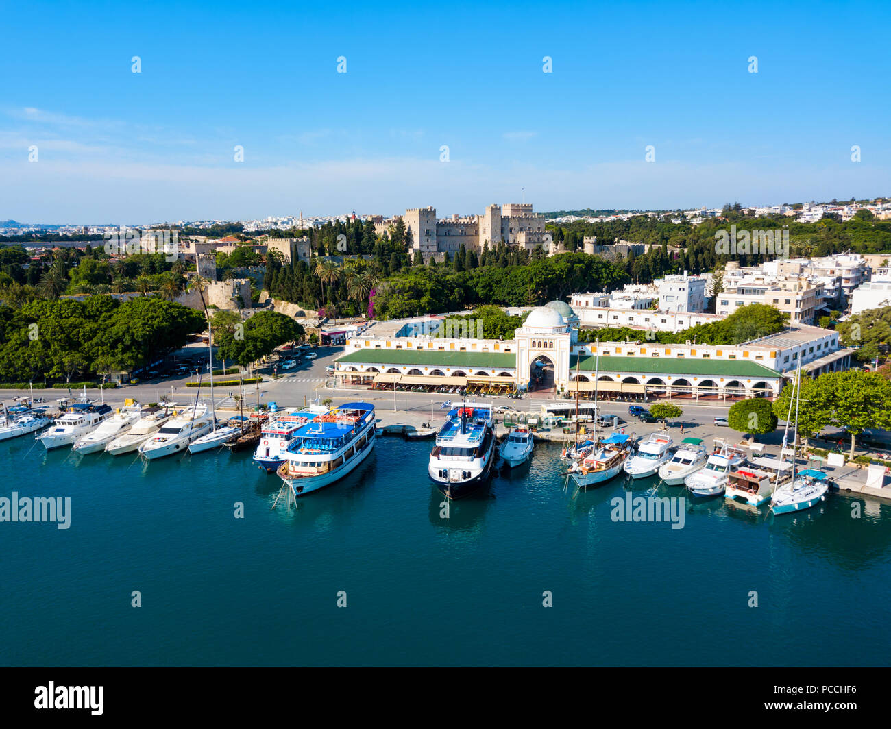 Rhodes old town aerial panoramic view in Rhodes island in Greece Stock ...