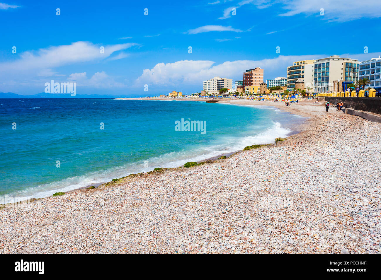 Rhodes city beach aerial panoramic view in Rhodes island in Greece ...