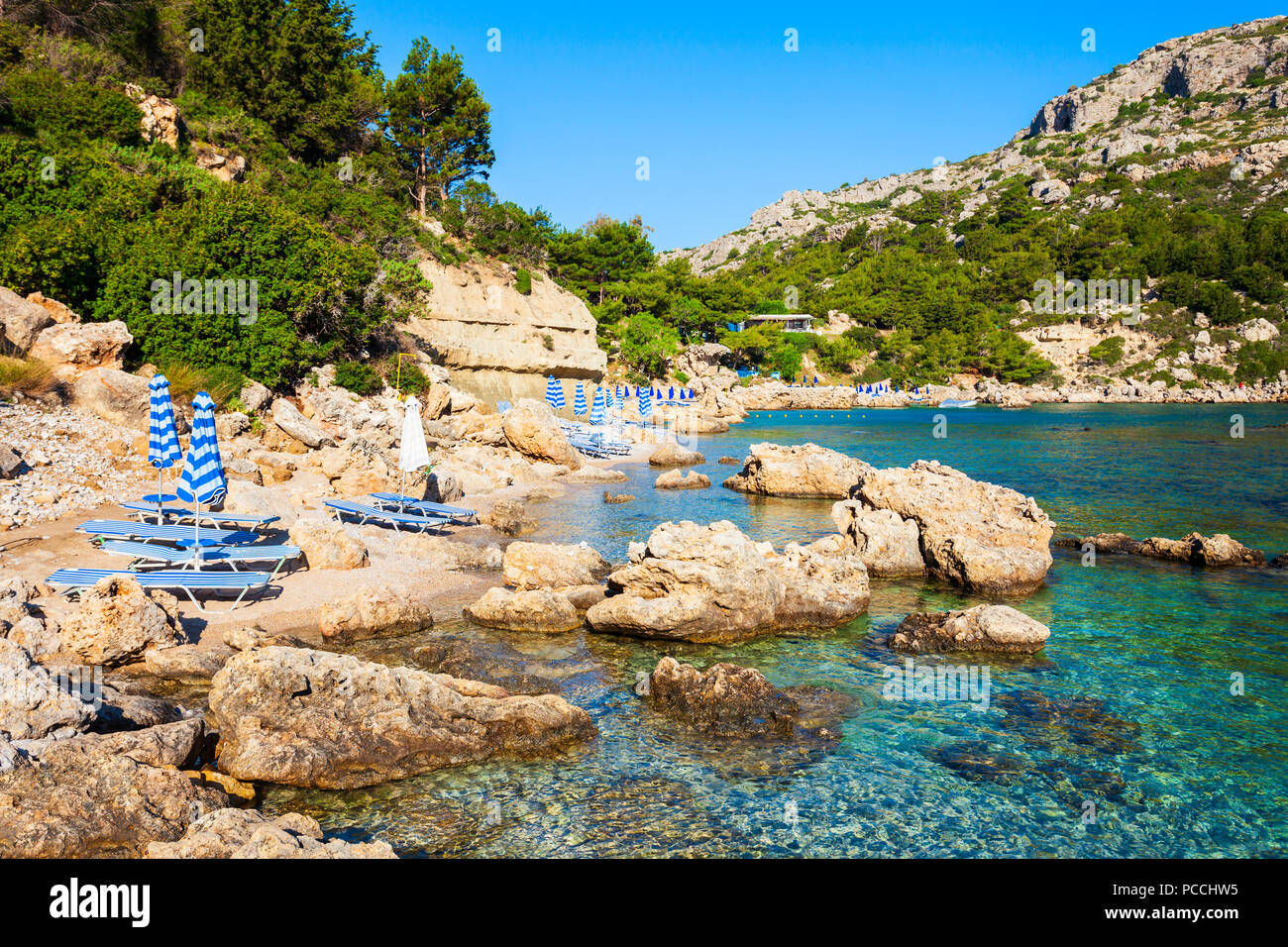 Ladiko beach and Anthony Quinn Bay aerial panoramic view in Rhodes ...