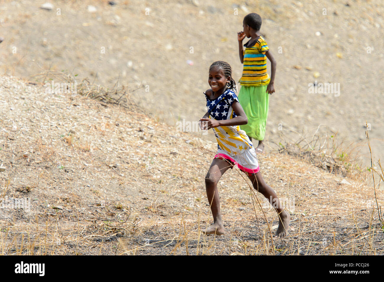 TECHIMAN, GHANA - JAN 15, 2017: Unidentified Ghanaian happy girl in a ...