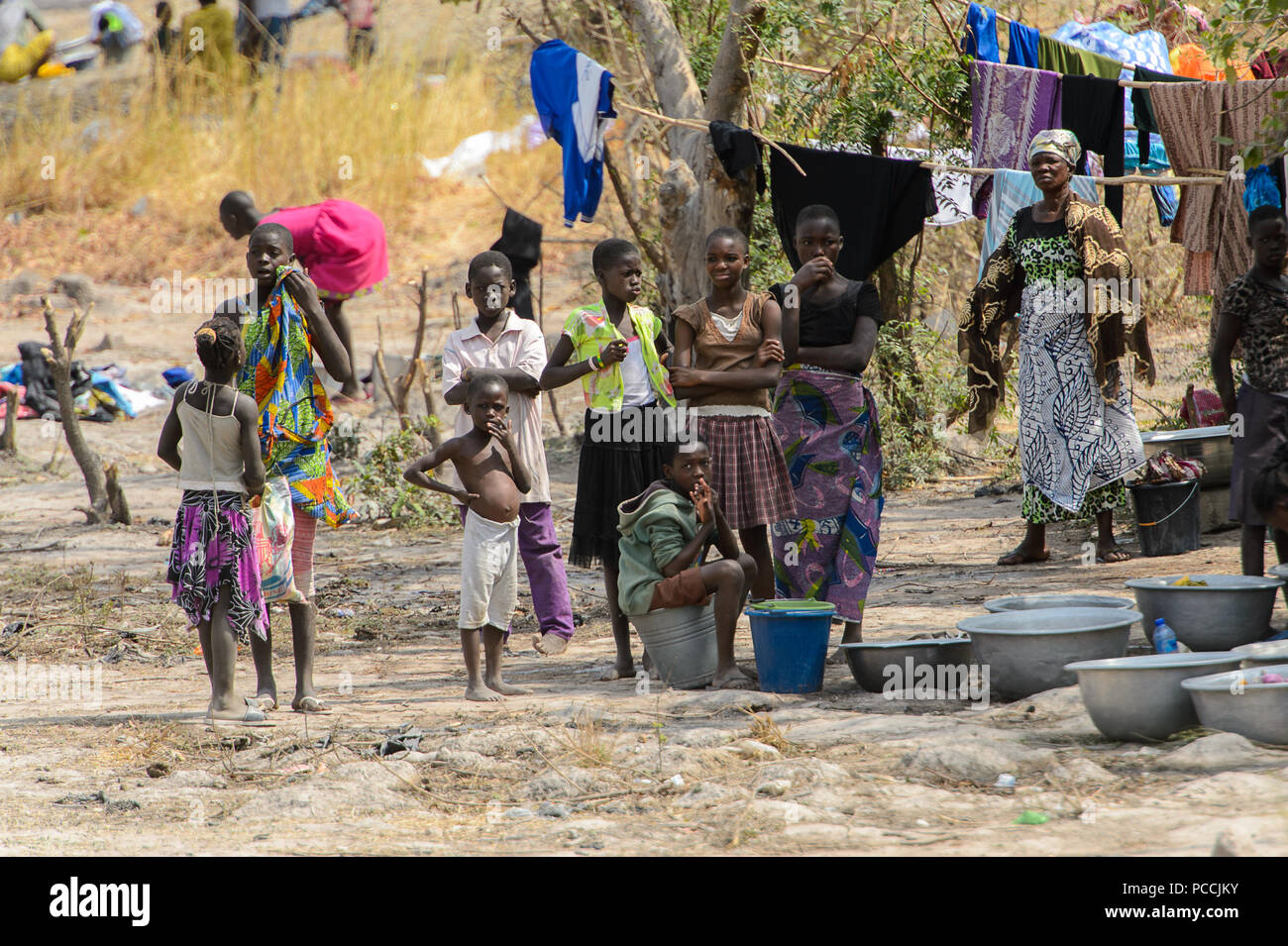 TECHIMAN, GHANA - JAN 15, 2017: Unidentified Ghanaian people clean the ...