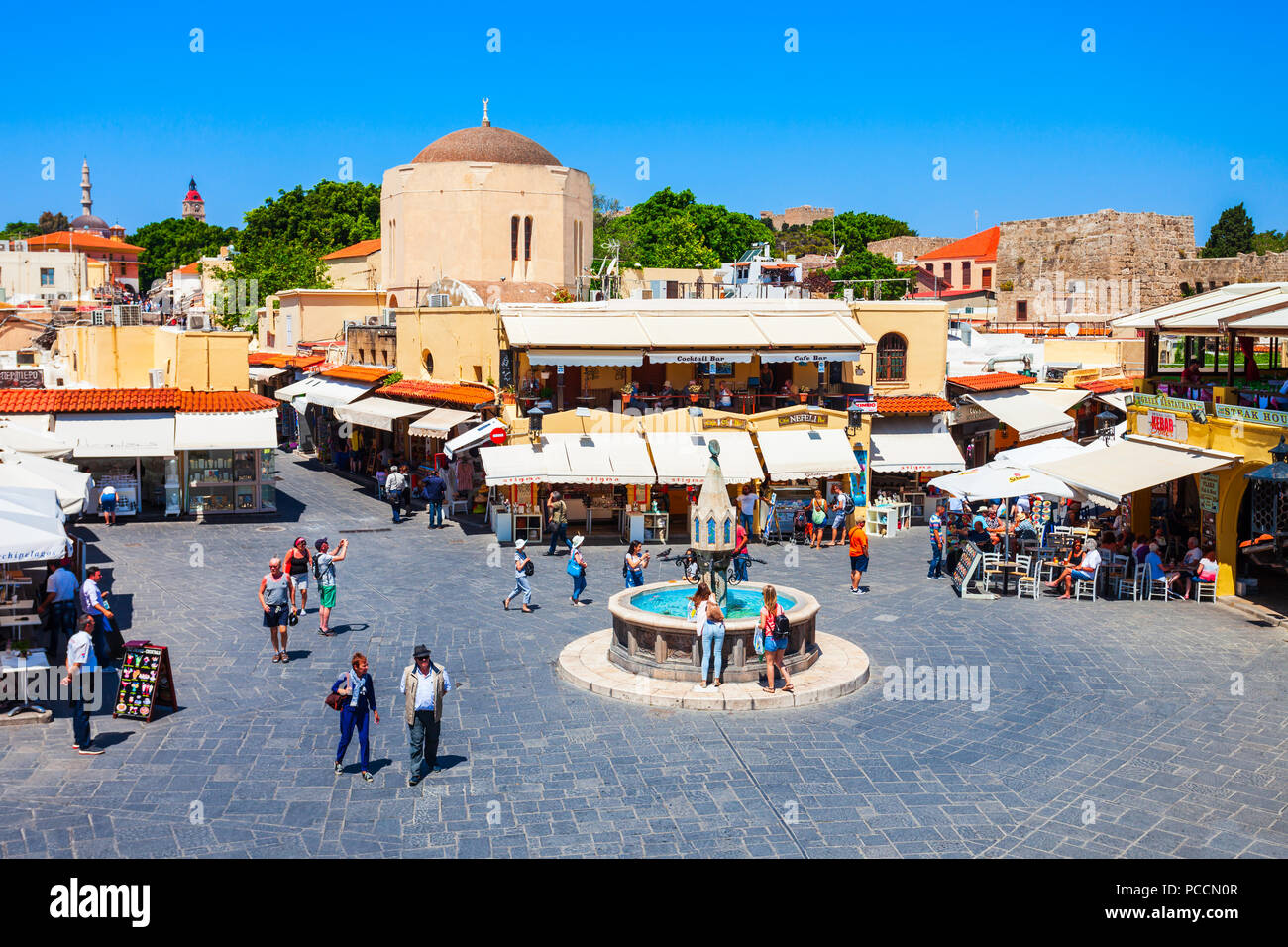 RHODES, GREECE - MAY 13, 2018: Hippocrates fountain at the Rhodes old ...