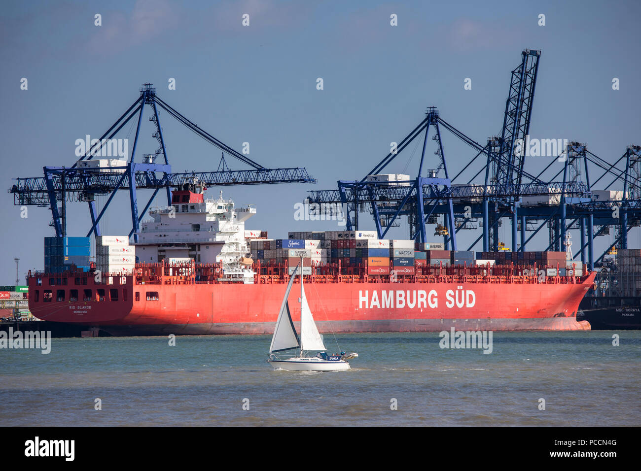 German container ship Hamburg Sud at Port of Felixstowe handling 42% of ...