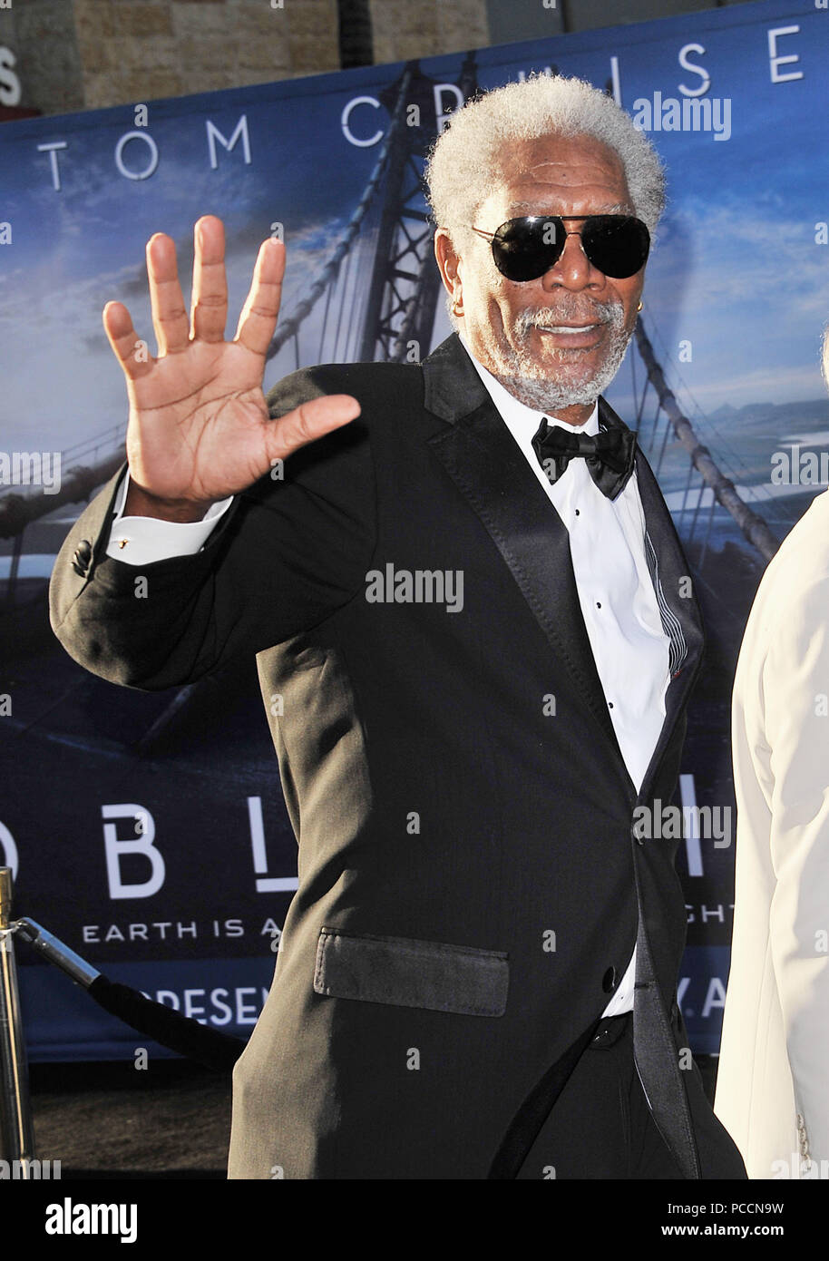 Morgan Freeman arriving at the 7609 Oblivion Premiere at the Chinese ...