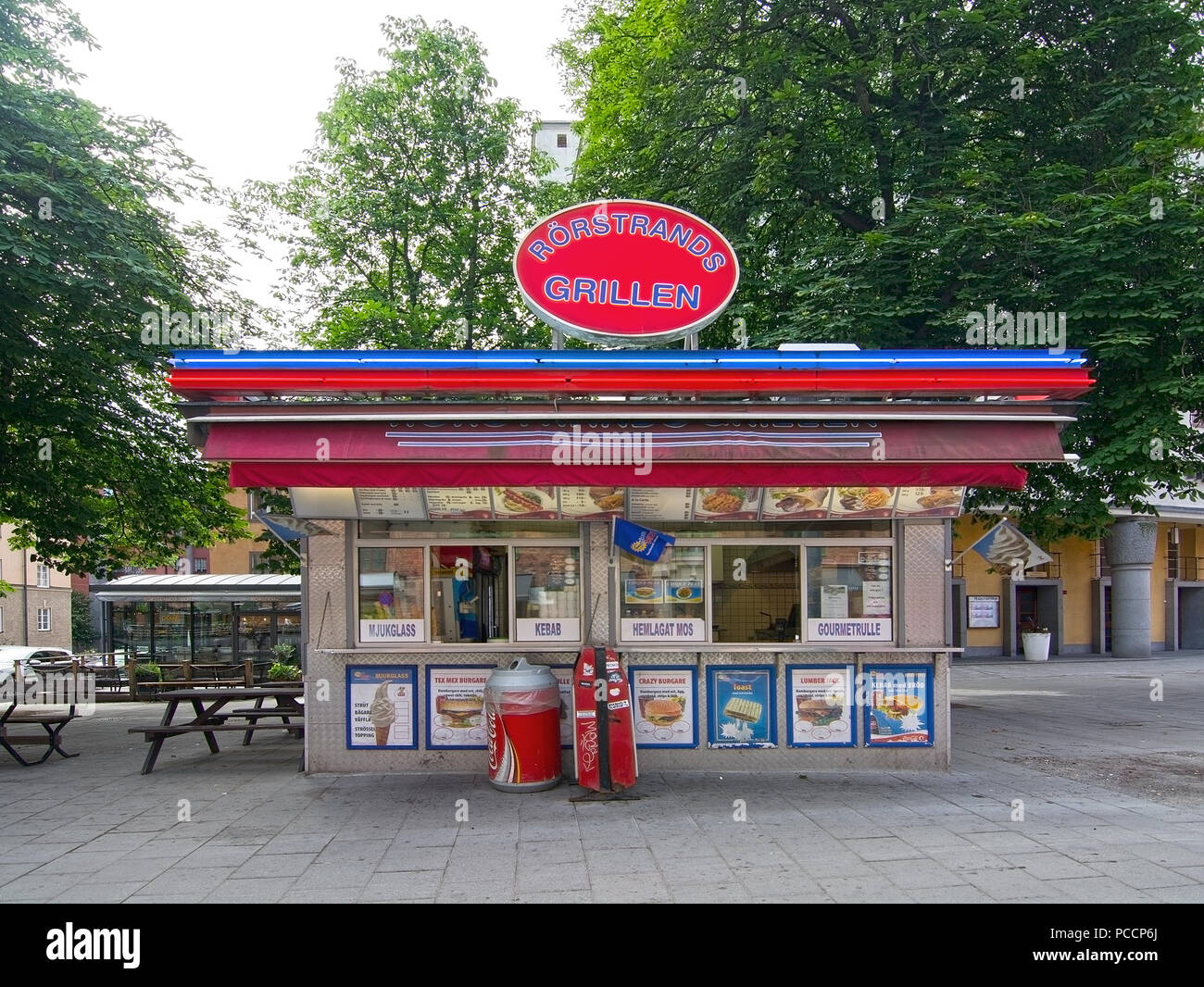 STOCKHOLM, SWEDEN - JULY 11, 2018: Fast food hut in Vasastan ...