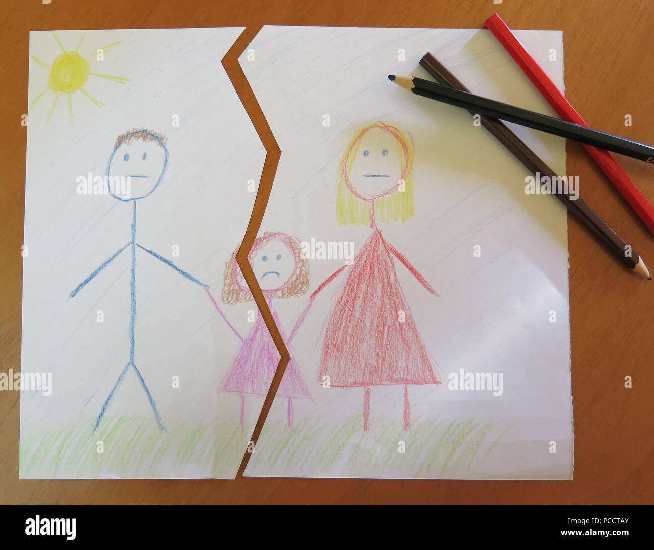 Sketch drawn by child depicting the concept of divorce Stock Photo - Alamy