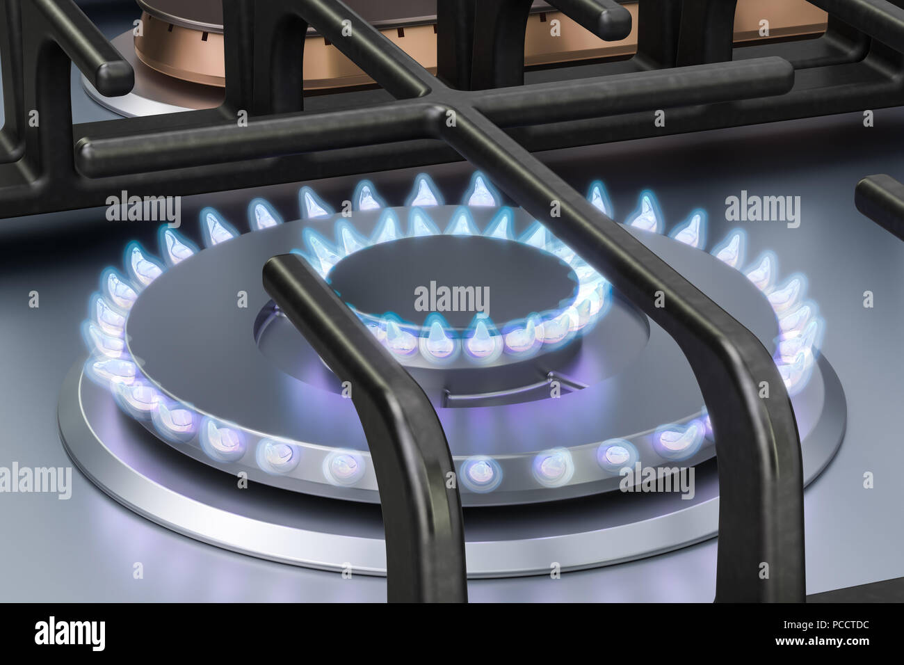 Gas cooker with double gas burners. 3D rendering Stock Photo - Alamy