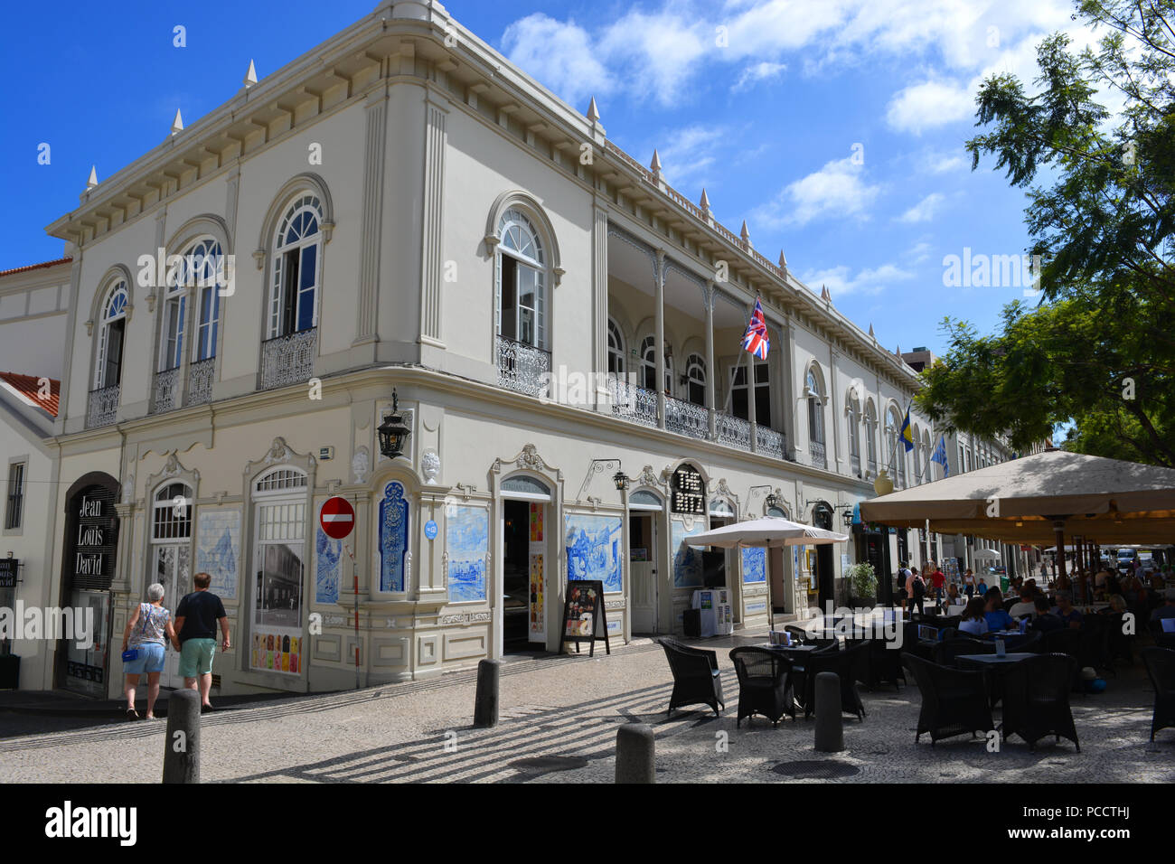 Facade and exterior cafe of The Ritz, Av. Arriaga, Funchal, Madeira ...