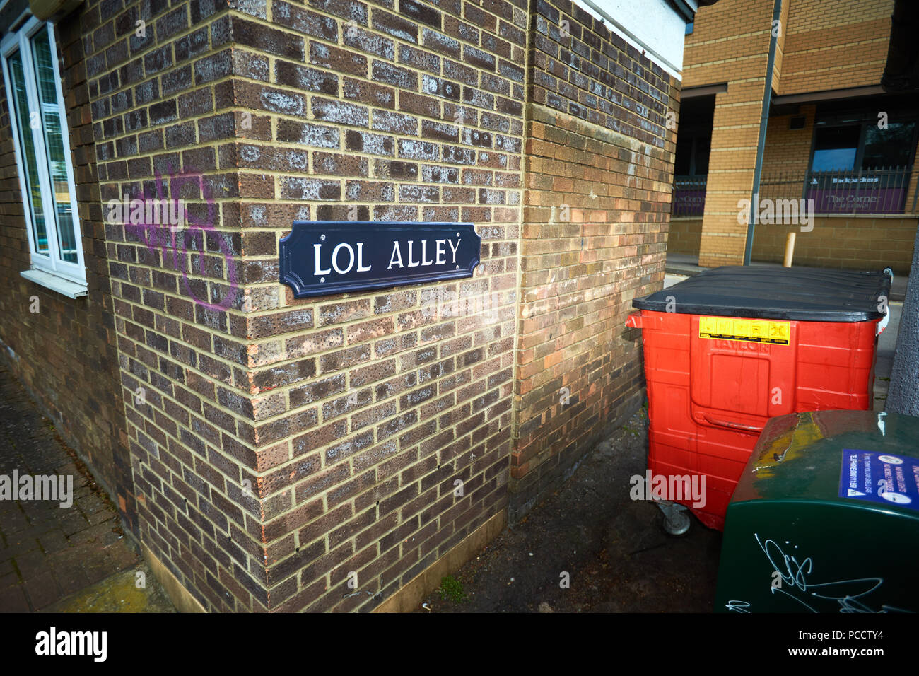 A sign for LOL alley, one of several social media themed fake street ...