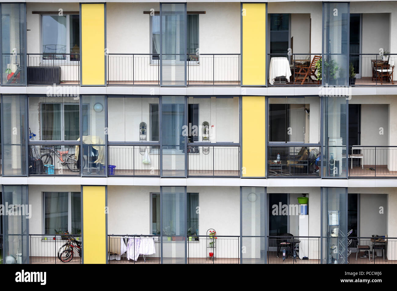 Balconies from a block of flats in Bucharest, Romania Stock Photo - Alamy
