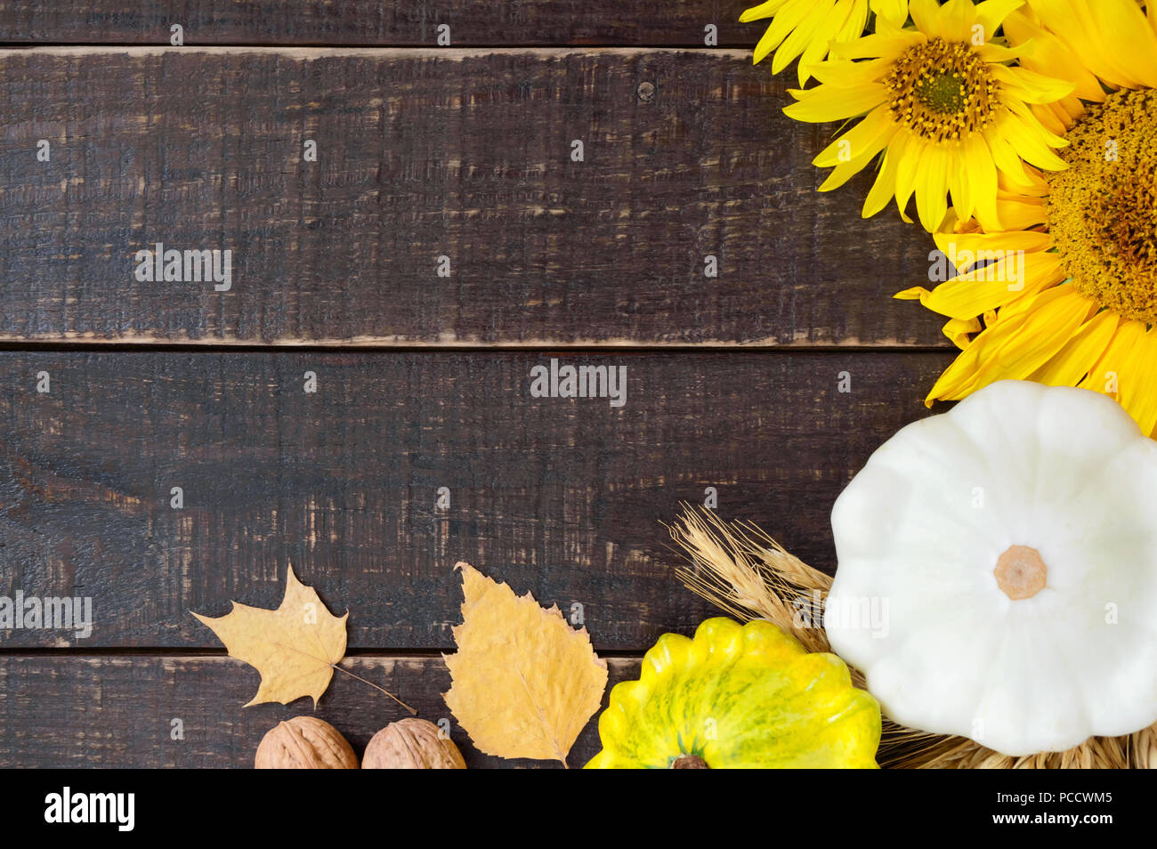 Autumnal food background. Crop of vegetables and fruit on wooden ...