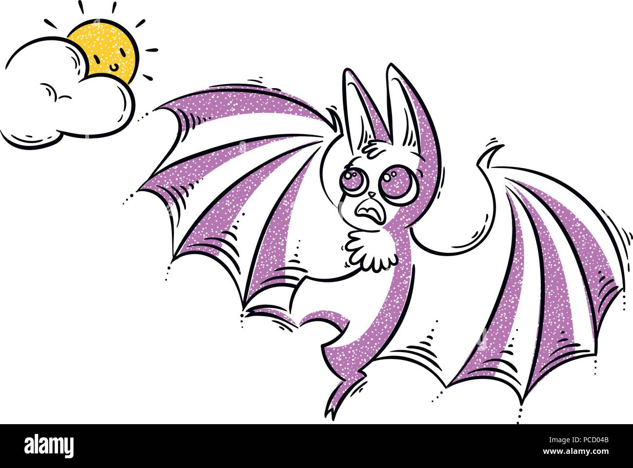 Cartoon bat screeching to the sun. Frightened animal. Vector ...