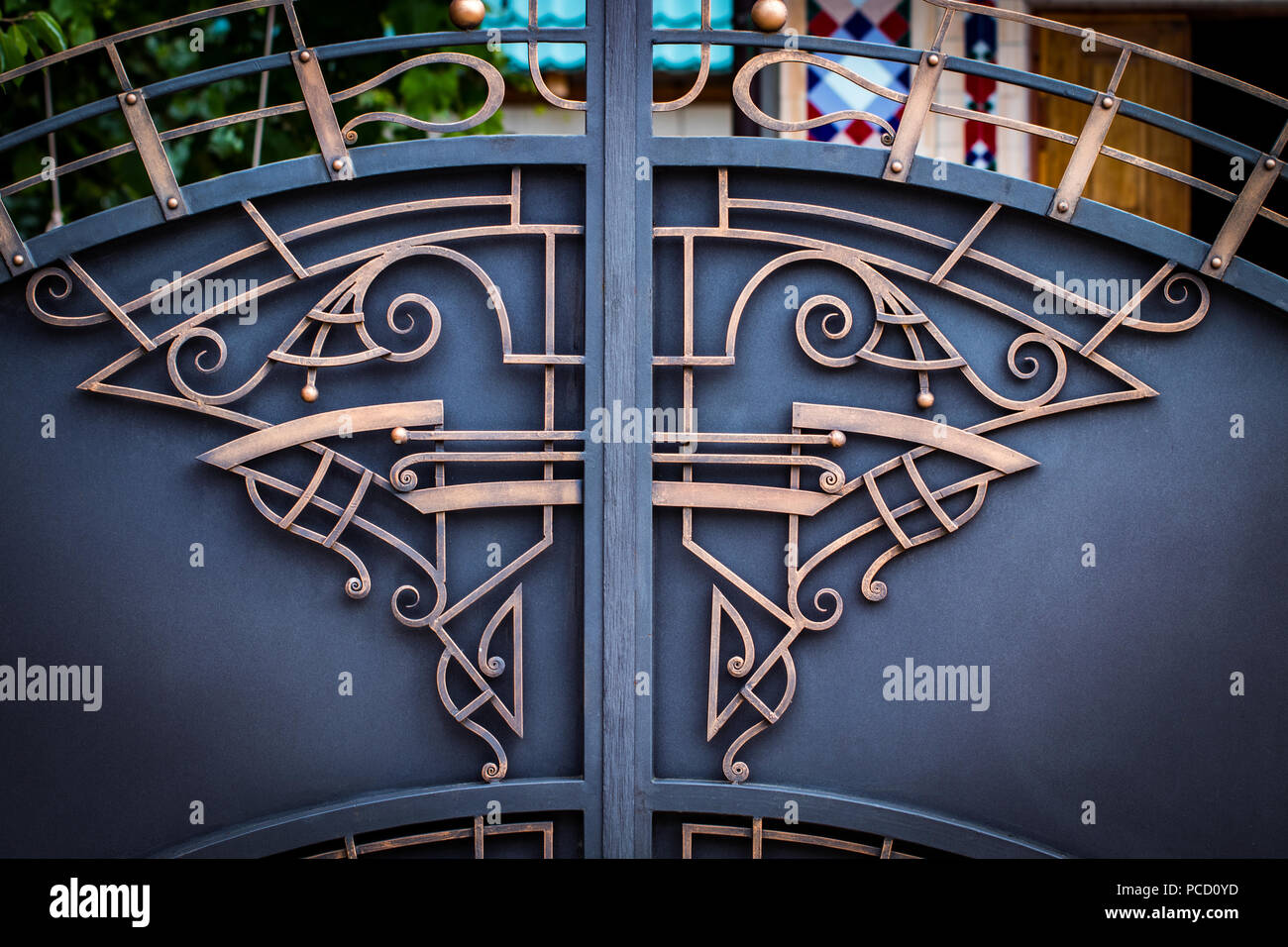 wrought-iron gates, ornamental forging, forged elements close-up Stock ...