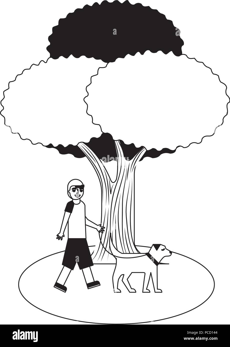 tree plant with young man and dog mascot vector illustration design ...