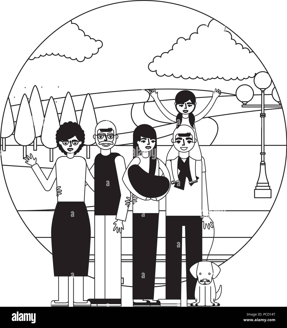 cute family with dog mascot vector illustration design Stock Vector ...