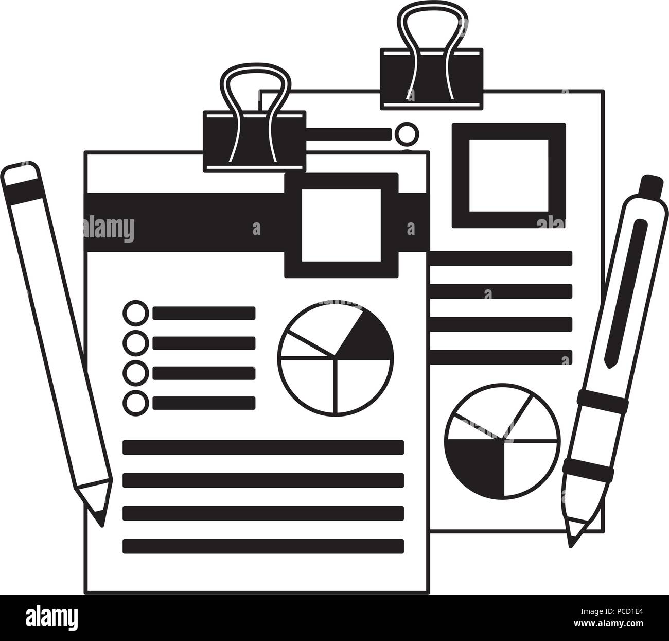 office paper diagram finance pen and pencil vector illustration ...