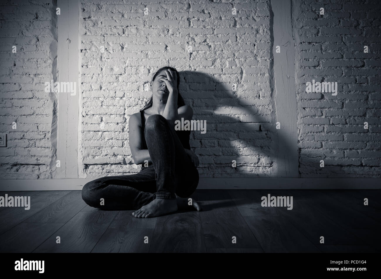 Young devastated depressed woman crying sad feeling hurt suffering ...