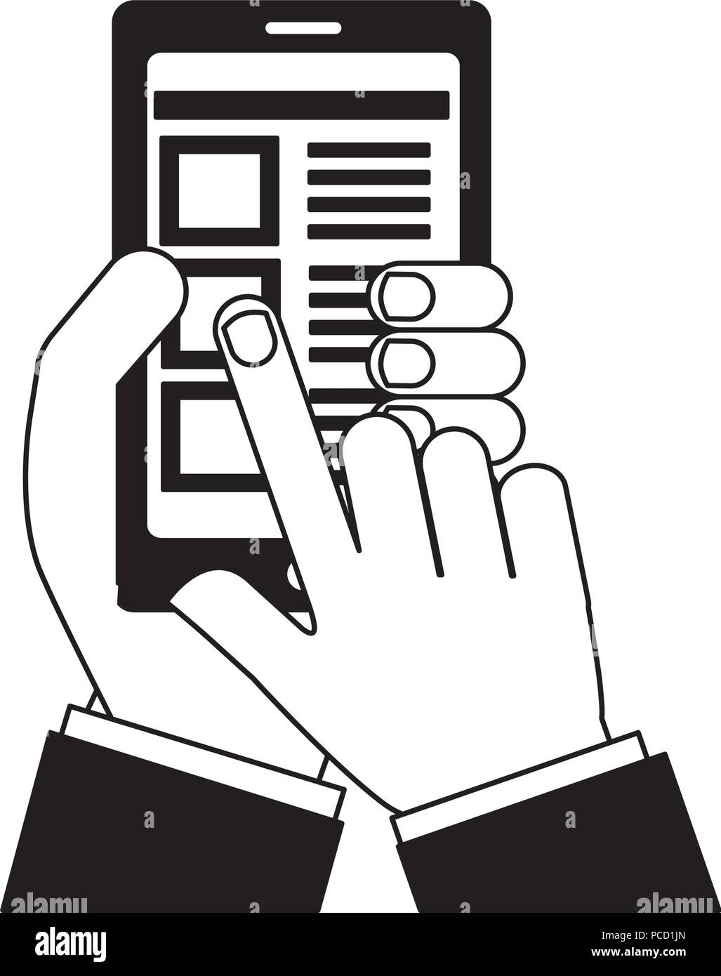 hand smartphone document select options vector illustration monochrome ...