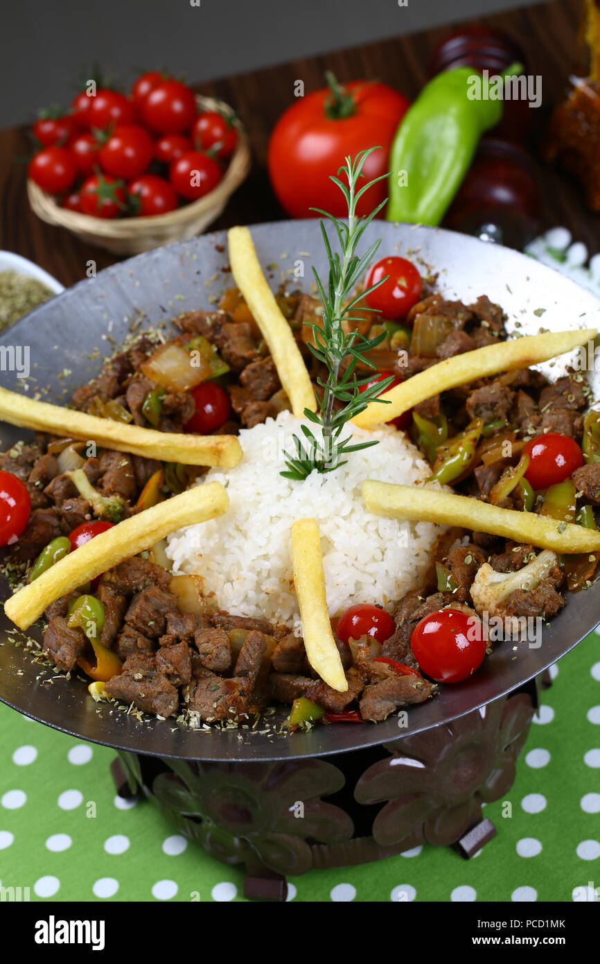 Meat Saute - Turkish Sac Kavurma Stock Photo - Alamy