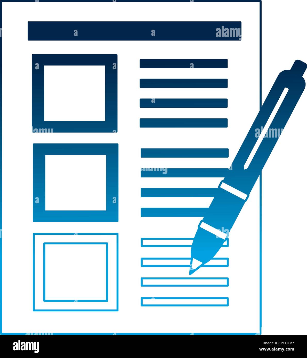 document office fountain pen stationery vector illustration neon blue ...