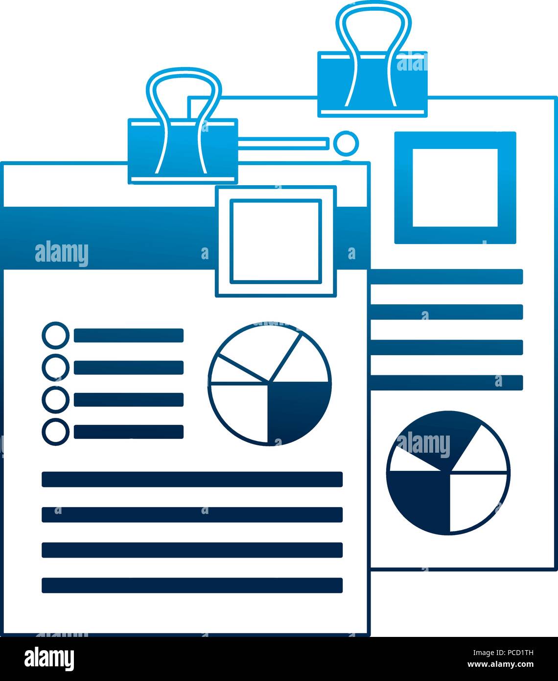 papers work with clip flowchart information vector illustration neon ...