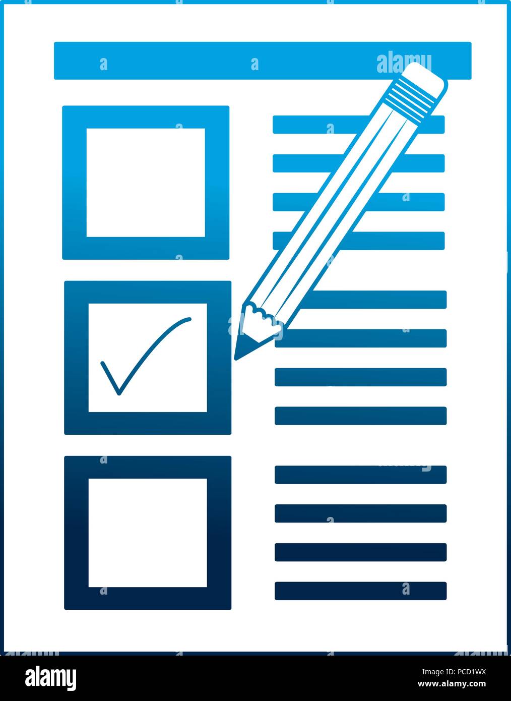 document paper check mark pencil vector illustration neon blue Stock ...