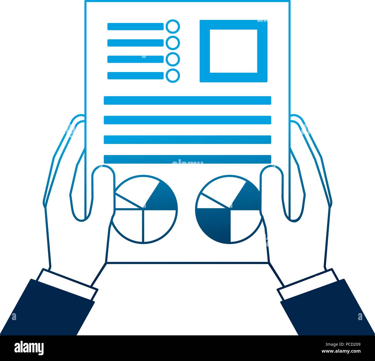 business man hand holding paper documents report vector illustration ...