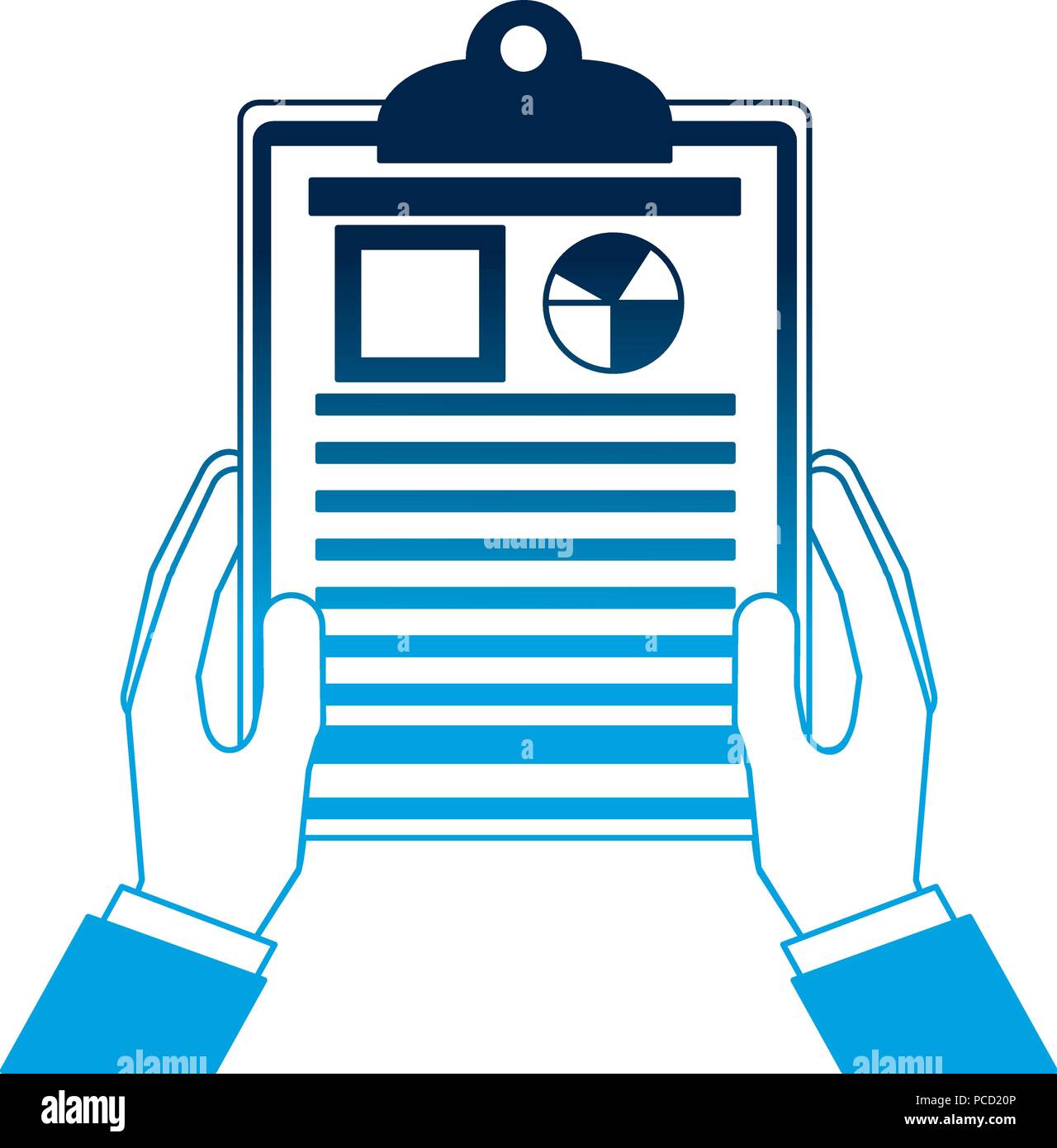 hands holding clipboard with report chart diagram vector illustration ...