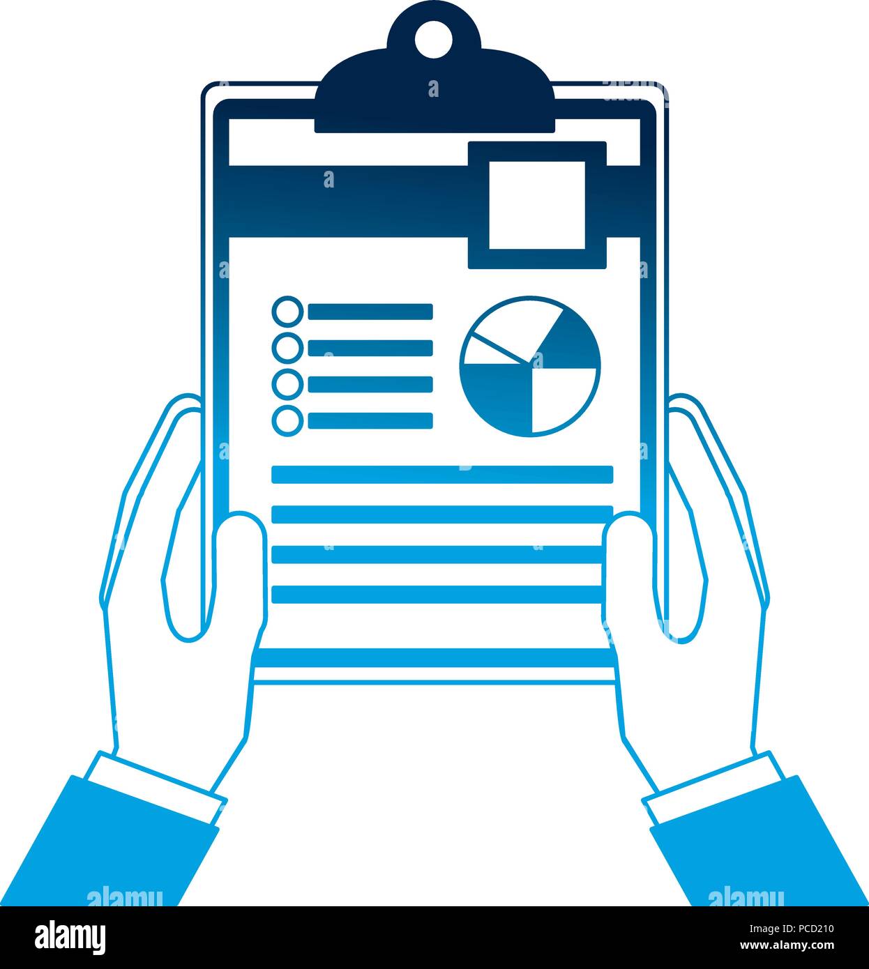 hands holding clipboard with report chart diagram vector illustration ...