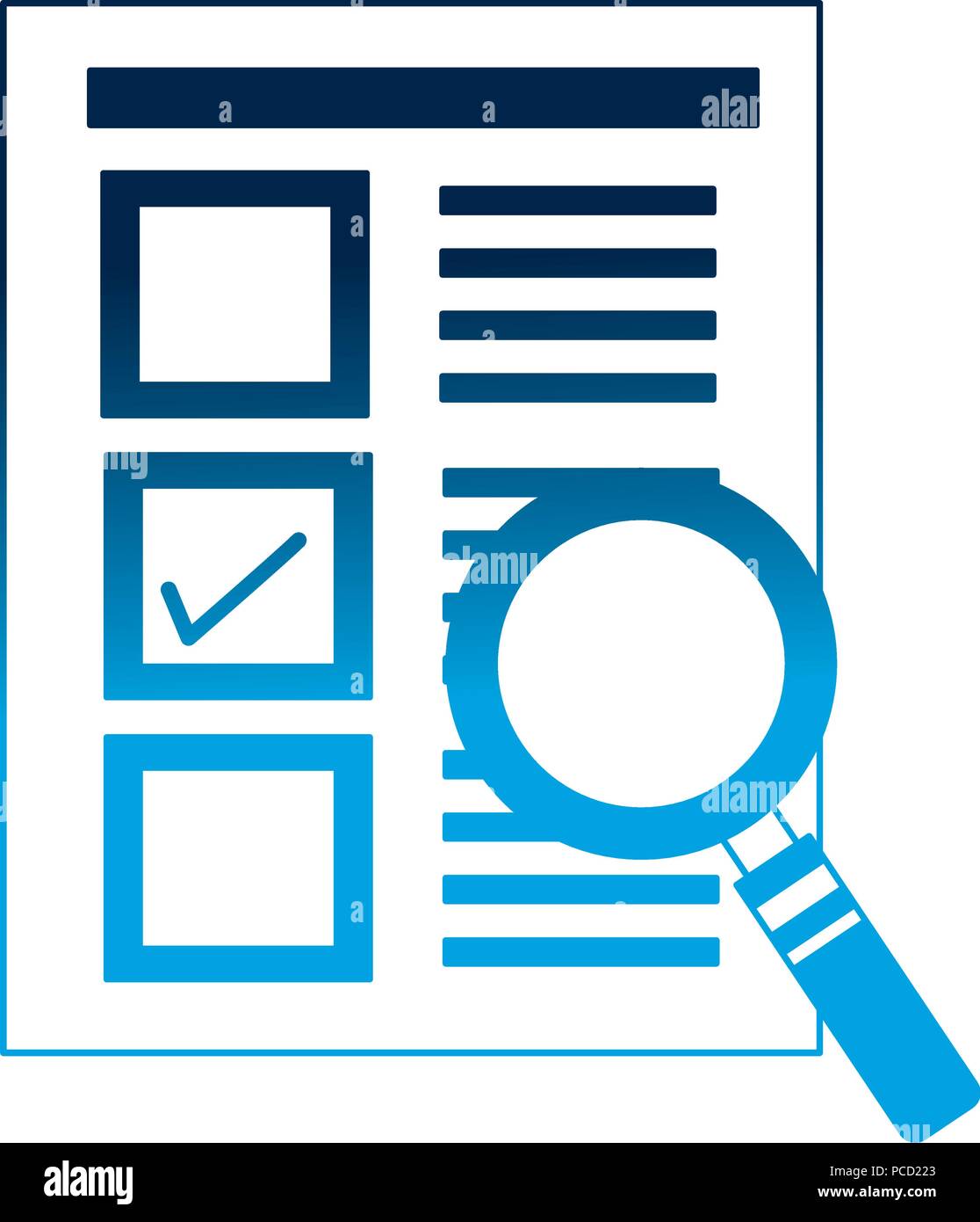 document check mark magnifying glass vector illustration neon blue ...