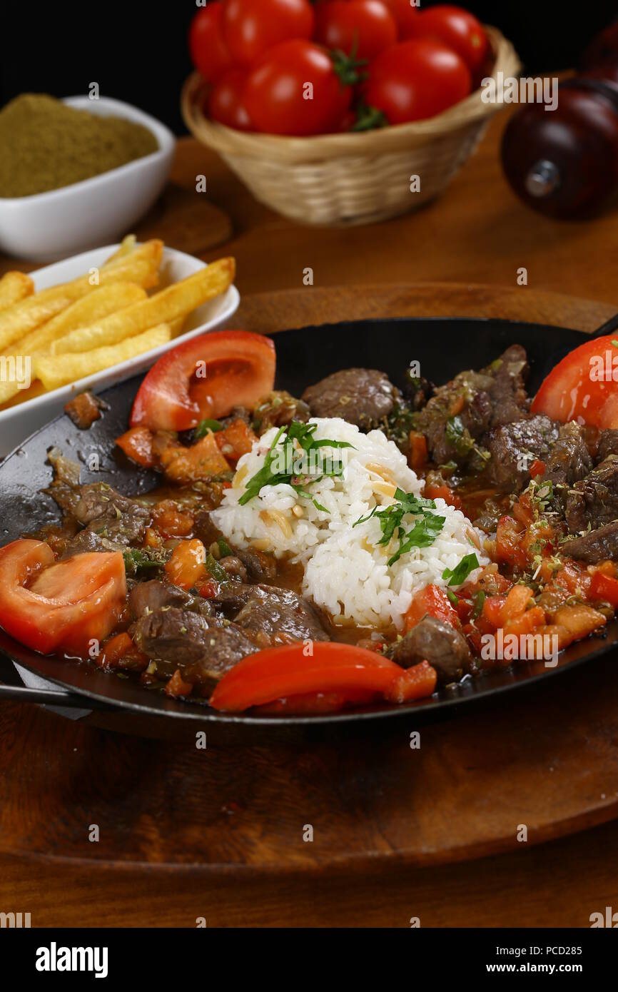 Meat Saute - Turkish Sac Kavurma Stock Photo - Alamy