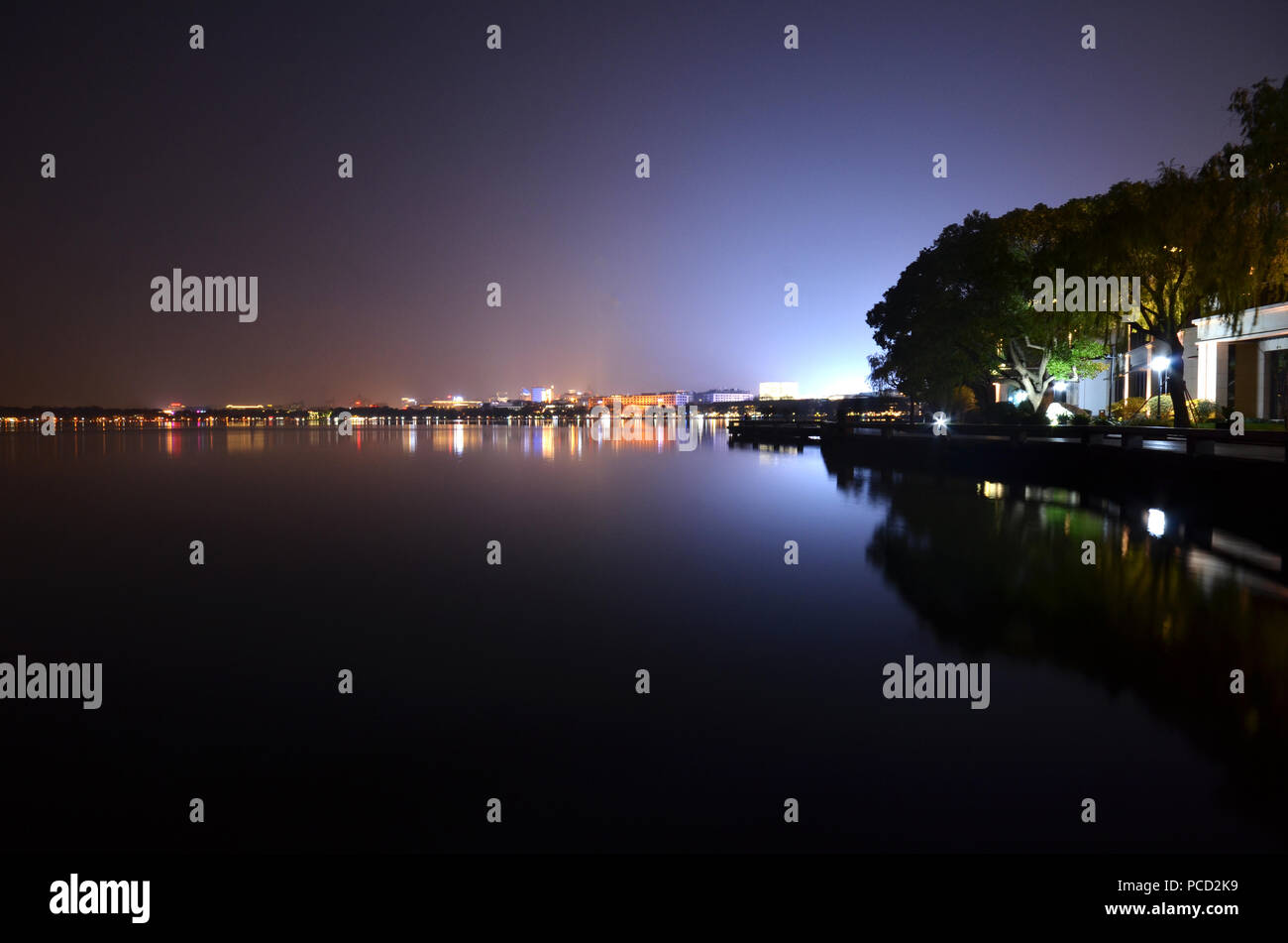 Magical night view of Hangzhou West Lake Stock Photo - Alamy