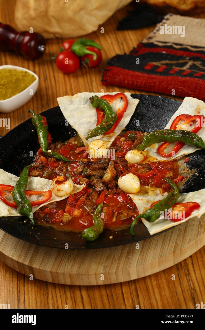 Meat Saute - Turkish Sac Kavurma Stock Photo - Alamy