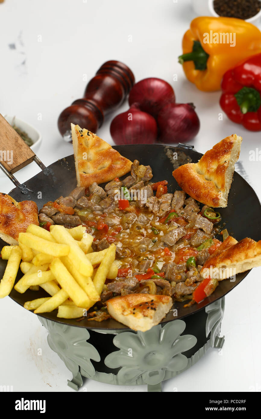 Meat Saute - Turkish Sac Kavurma Stock Photo - Alamy