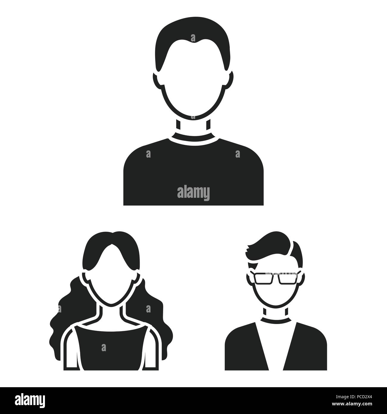 Avatar and face black icons in set collection for design. A person ...