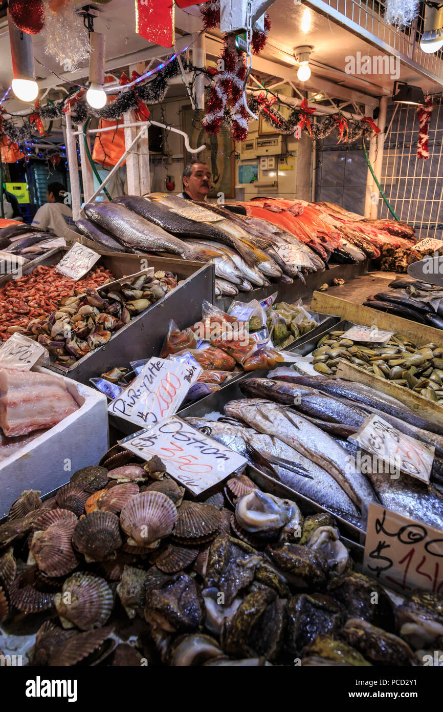 Attractive fresh fish stall, Mercado Central (Central Market), Santiago ...