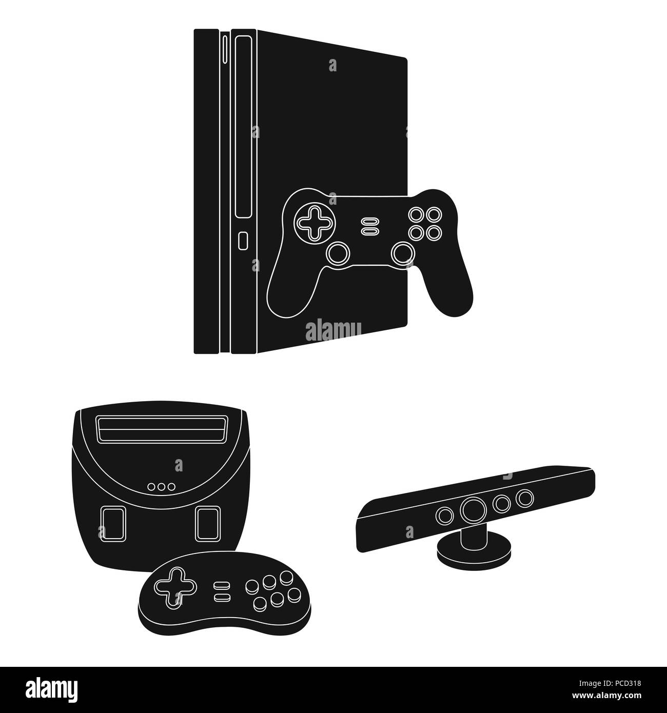 Game console and virtual reality black icons in set collection for ...