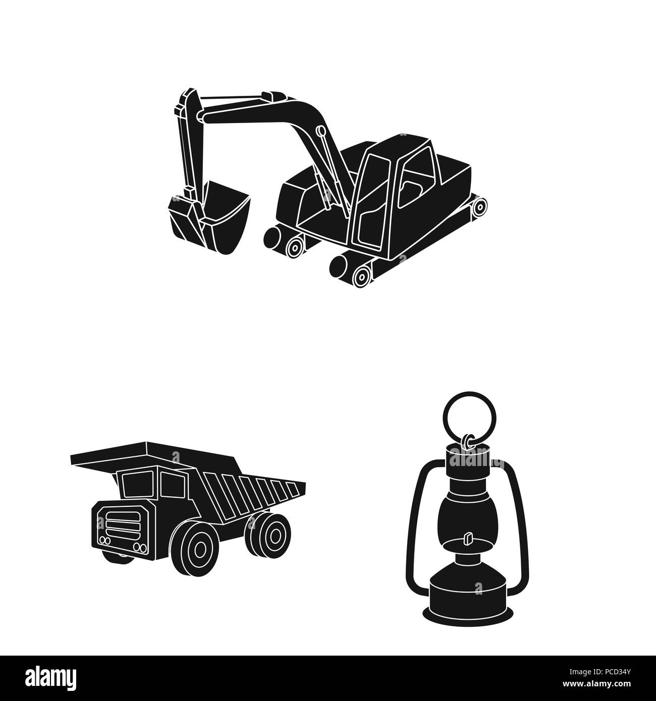 Mining industry black icons in set collection for design. Equipment and ...