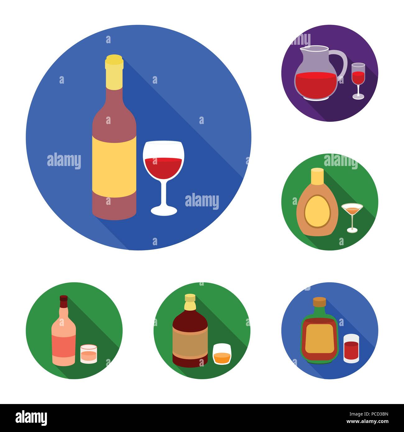 Types of alcohol flat icons in set collection for design. Alcohol in ...