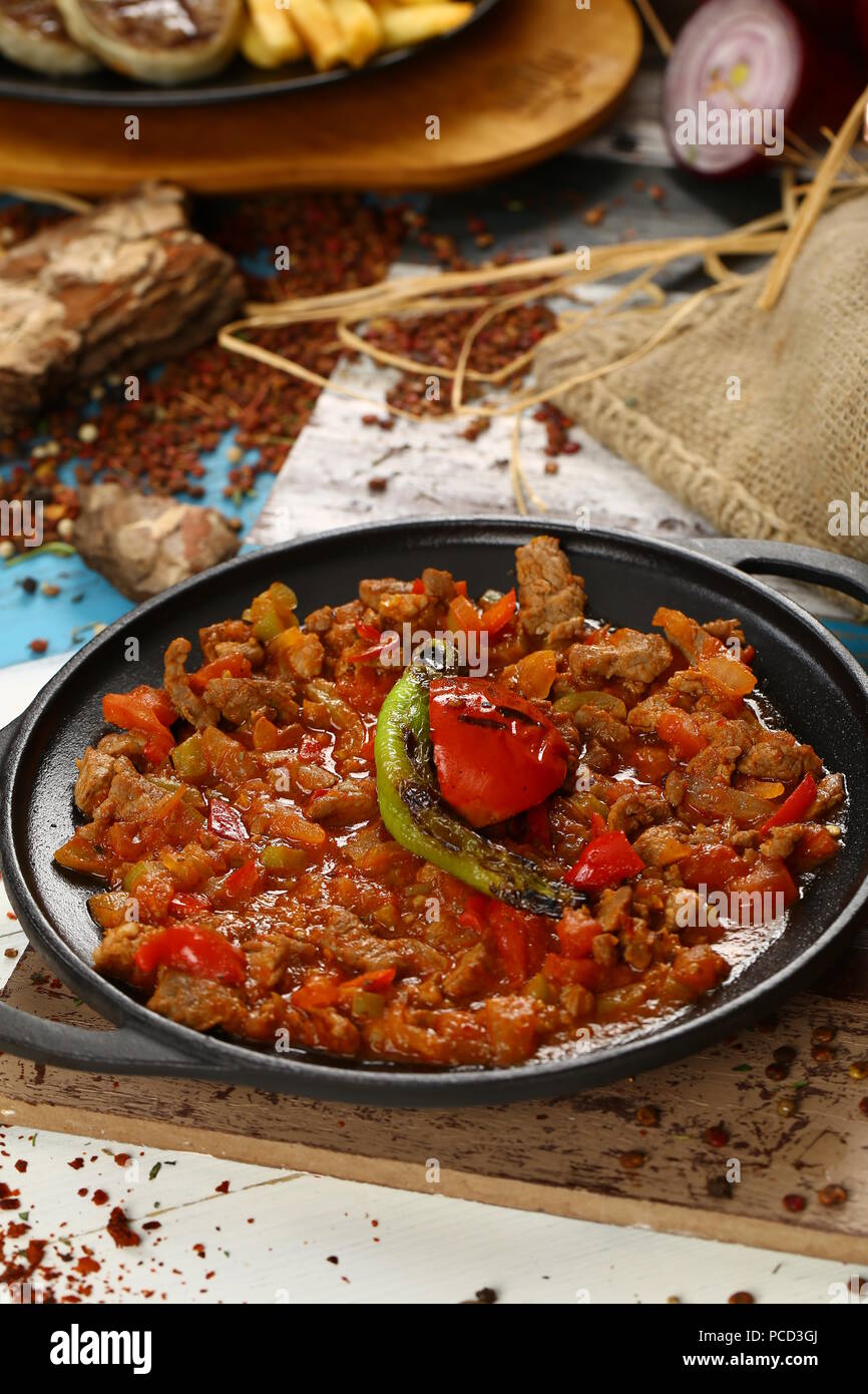 Meat Saute - Turkish Sac Kavurma Stock Photo - Alamy