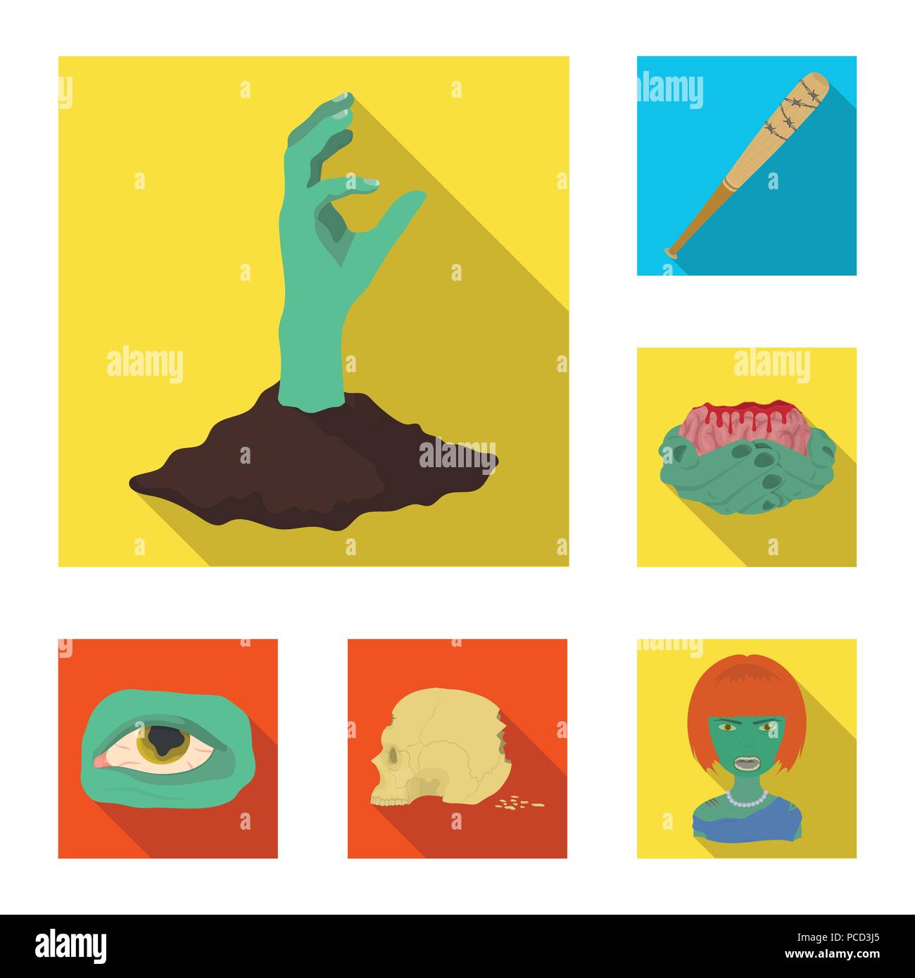 Zombies and Attributes flat icons in set collection for design. Dead ...