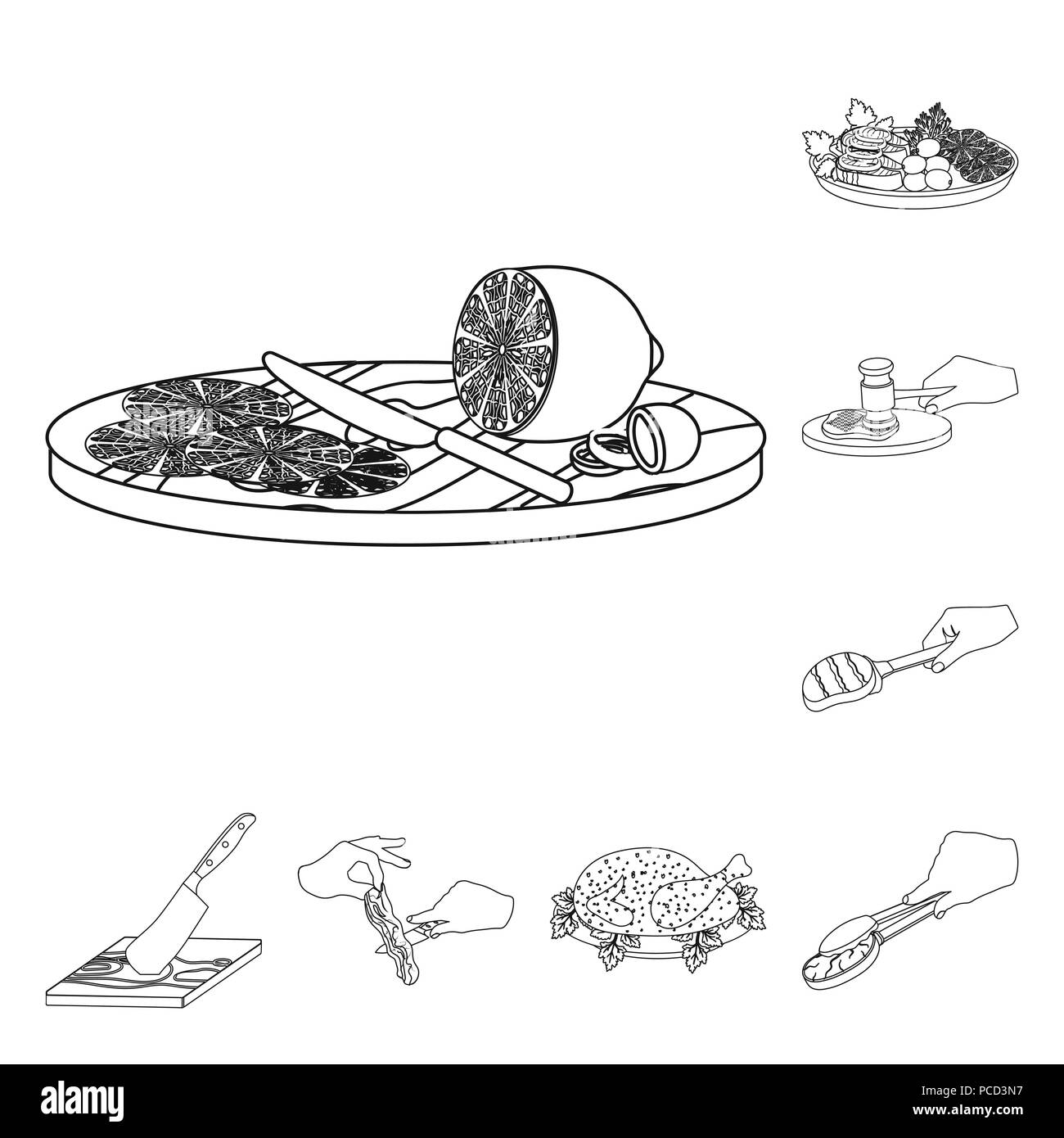 Cooking food outline icons in set collection for design. Kitchen ...