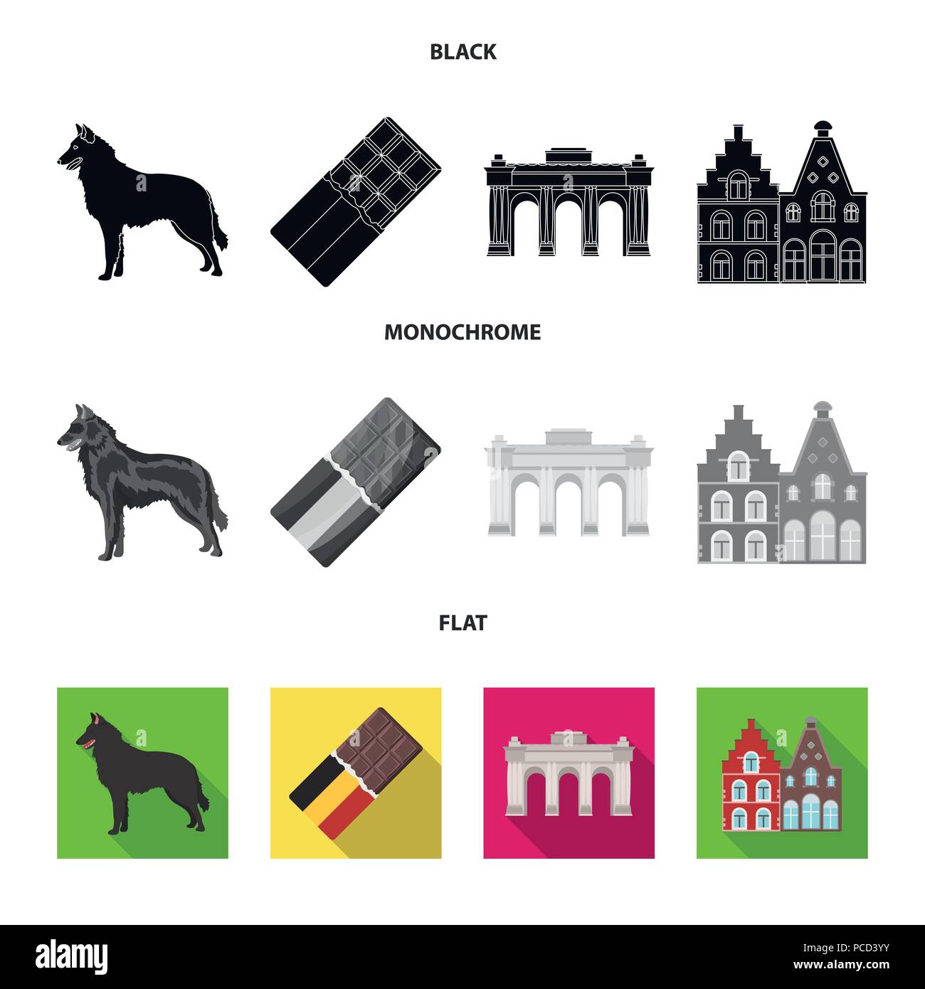 Chocolate, cathedral and other symbols of the country.Belgium set ...