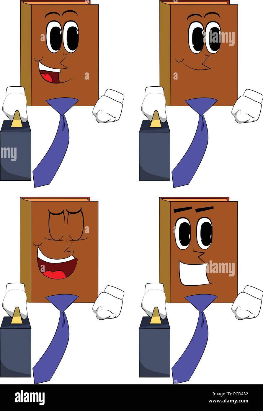 Books boss with suitcase or bag and tie. Cartoon book collection with ...