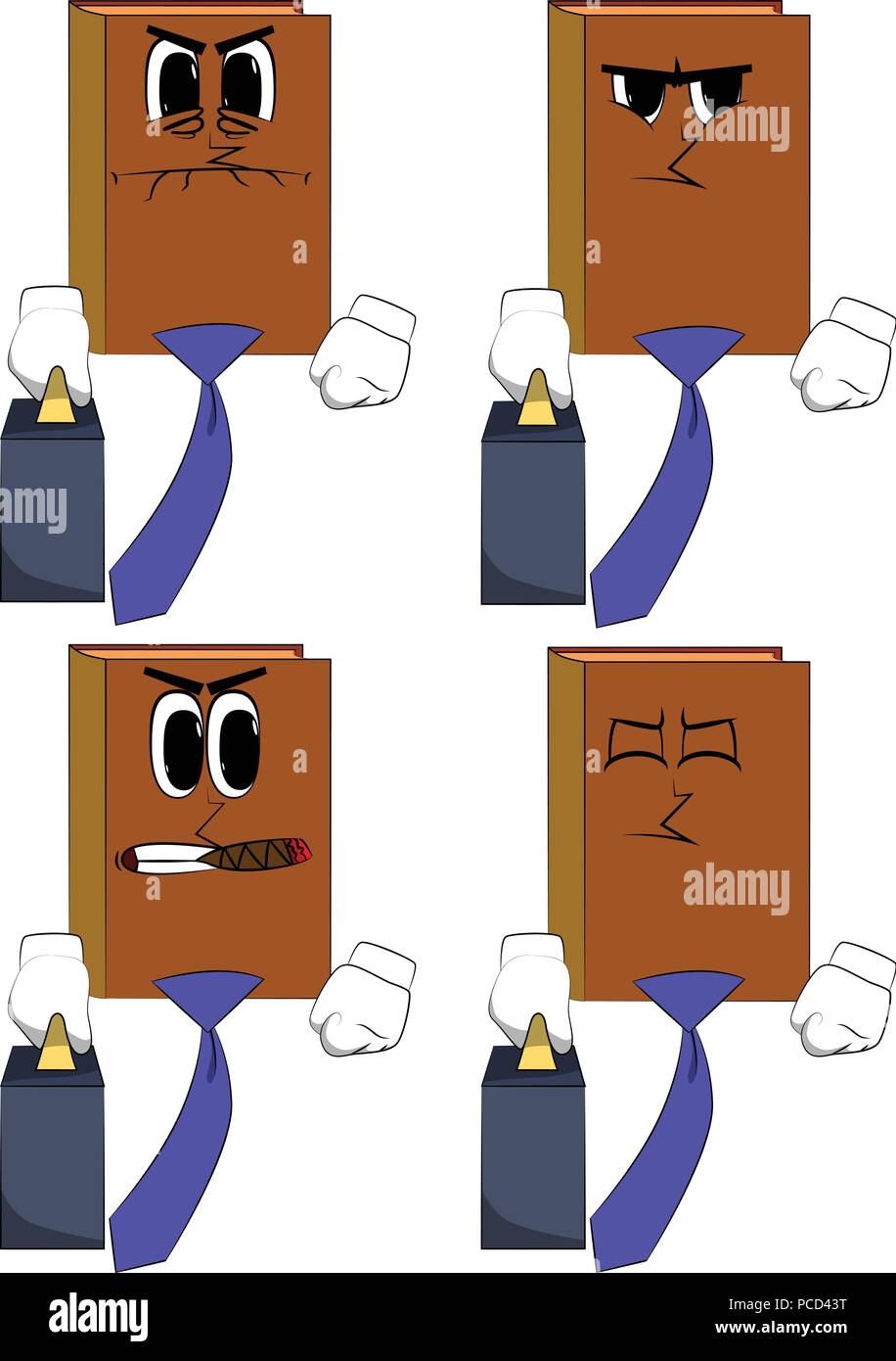 Books boss with suitcase or bag and tie. Cartoon book collection with ...
