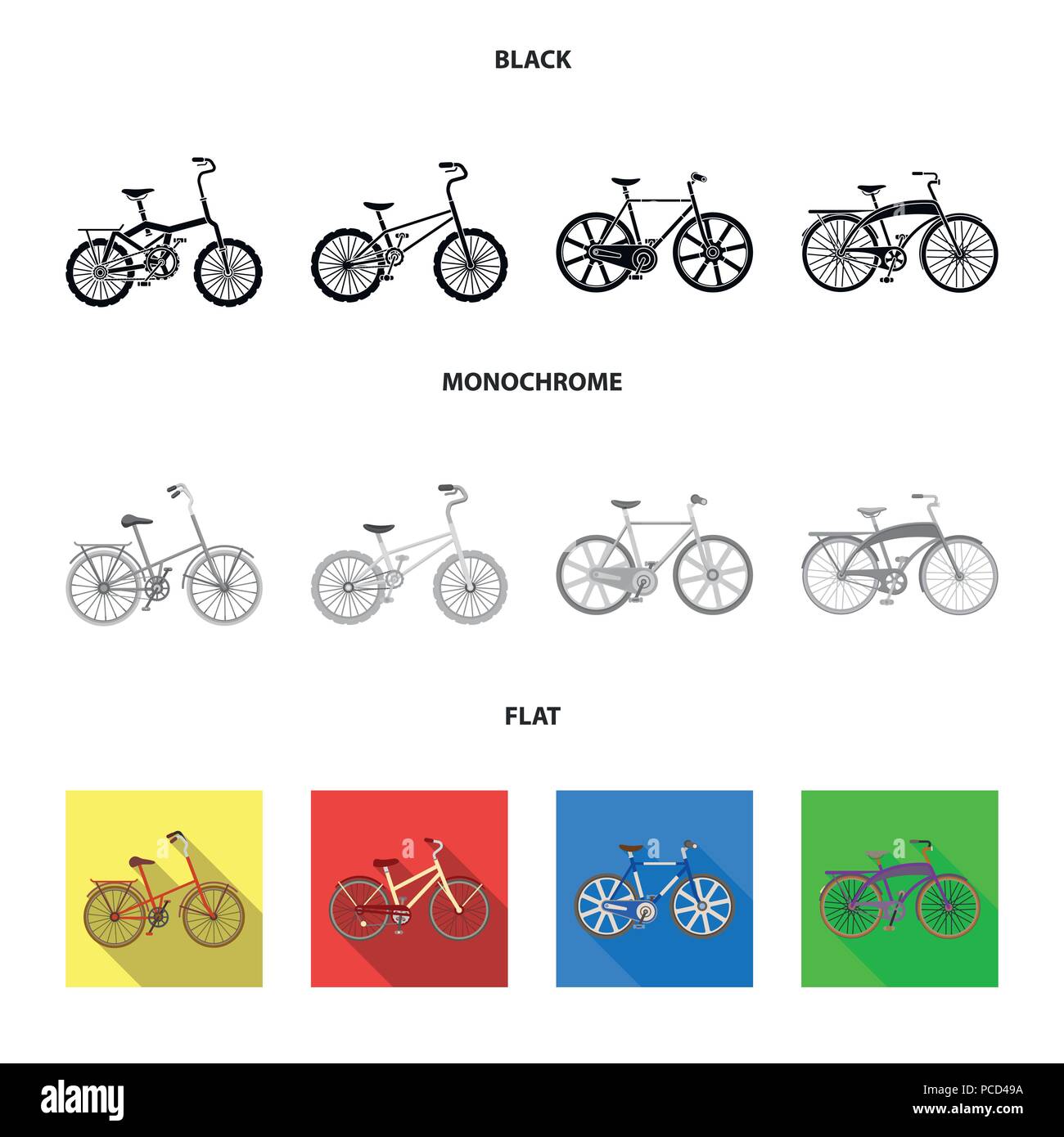 Children bicycle and other kinds.Different bicycles set collection ...
