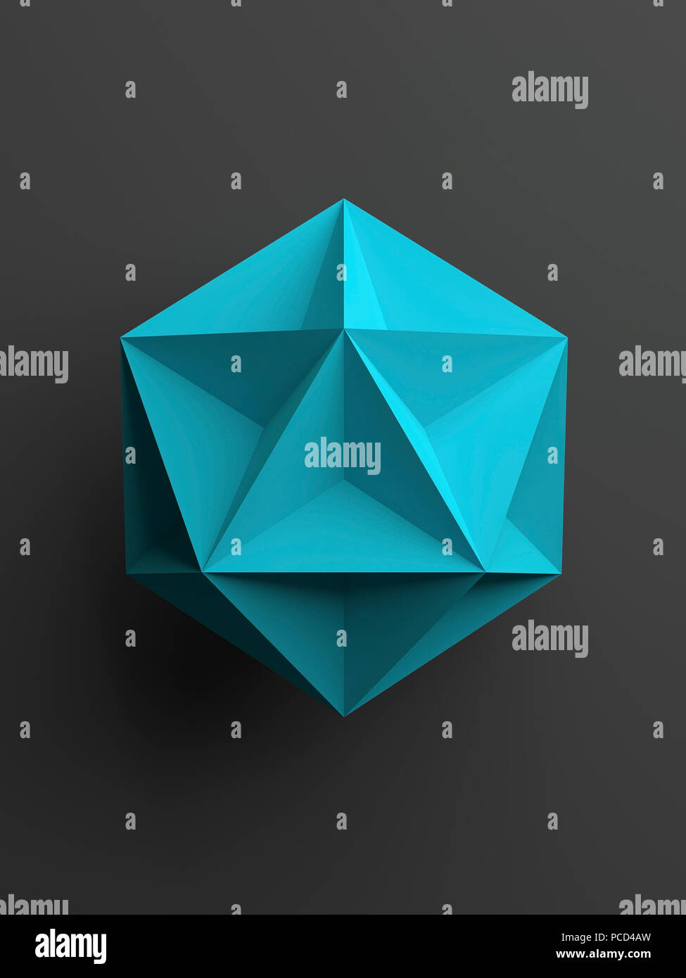 Abstract blue digital object over dark gray background, vertical 3d ...