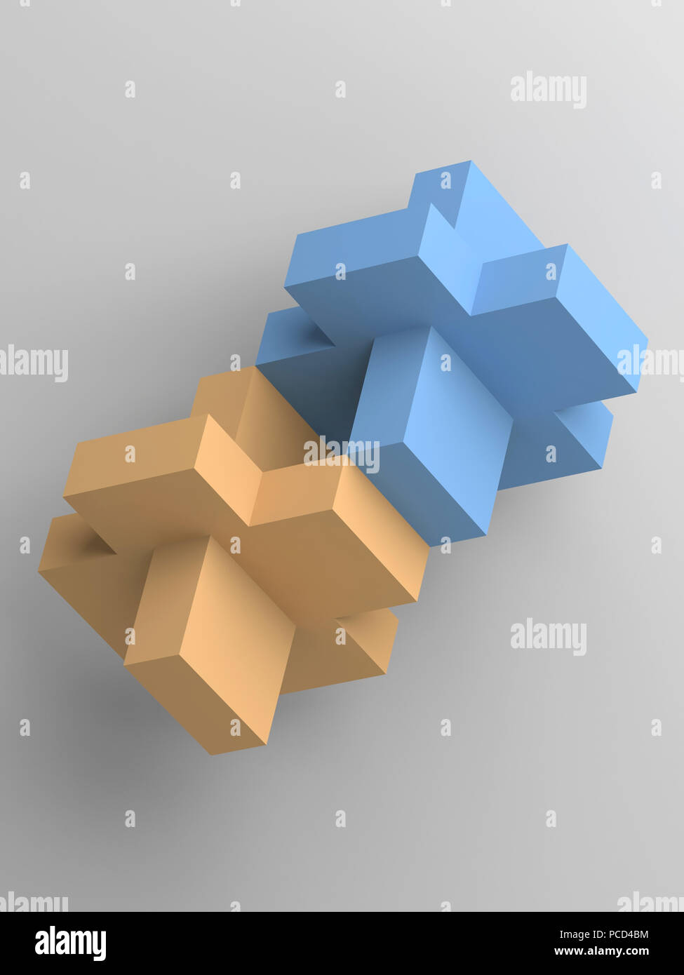 Abstract yellow and blue block objects over white background, 3d ...