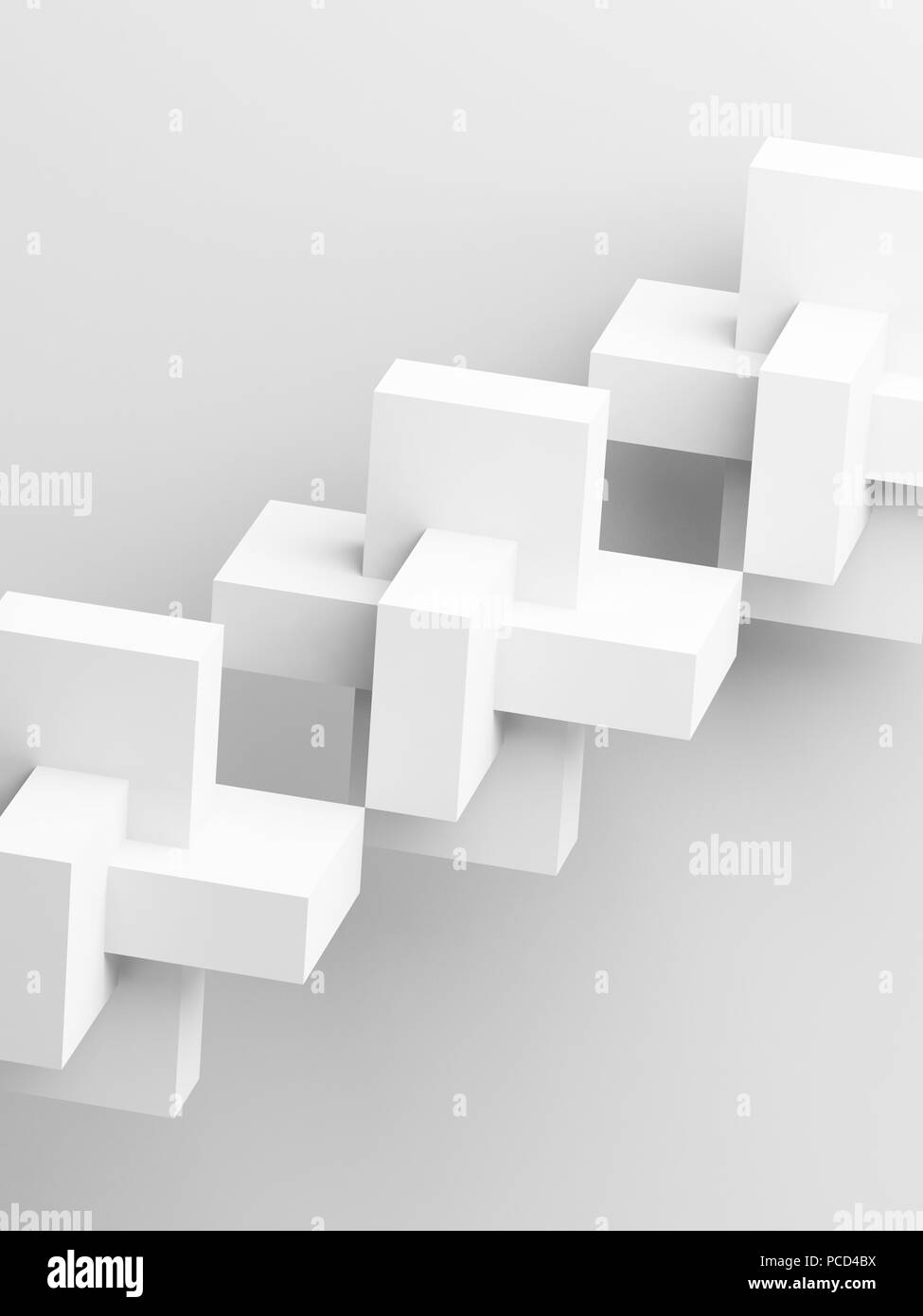 Abstract block objects in a row over white background, 3d illustration ...