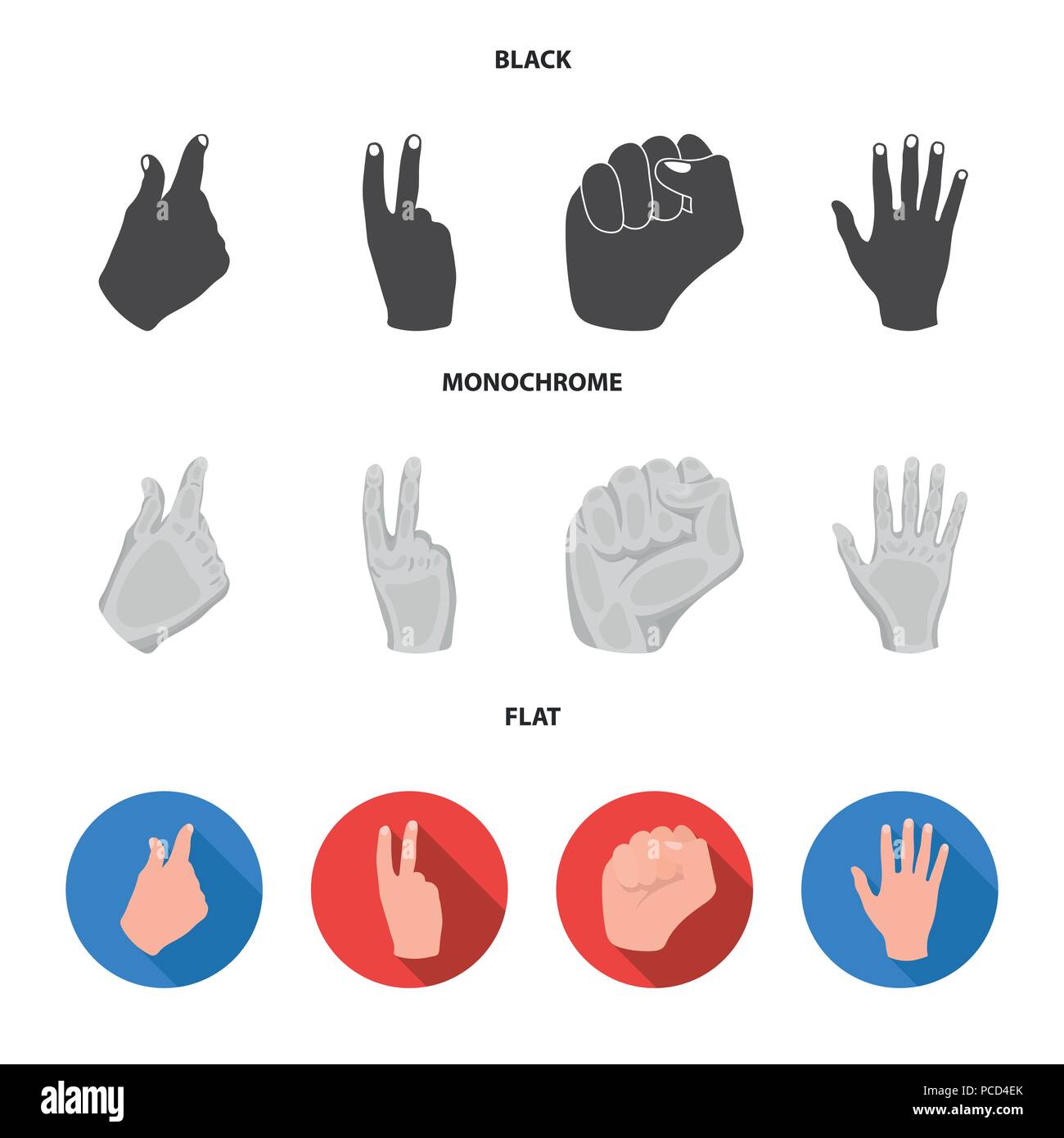 Open fist, victory, miser. Hand gesture set collection icons in black ...